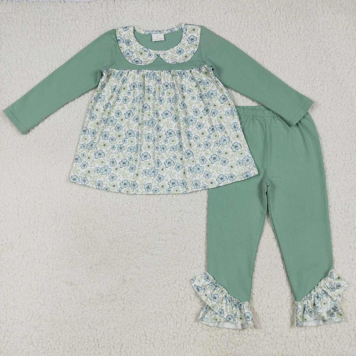 RTS kids matching clothing green floral print clothing girl winter clo ...