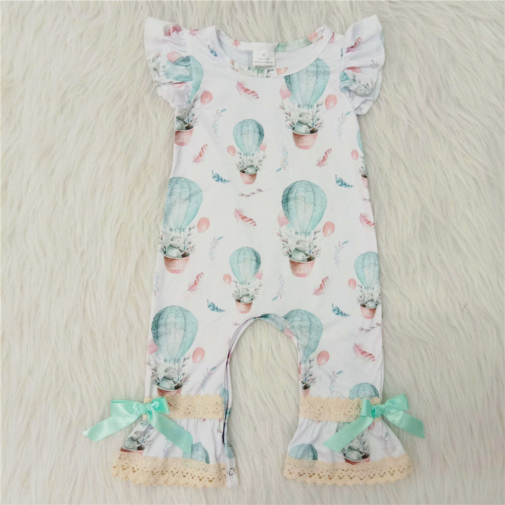 girl green bunny rabbit easter hot air balloon romper ...